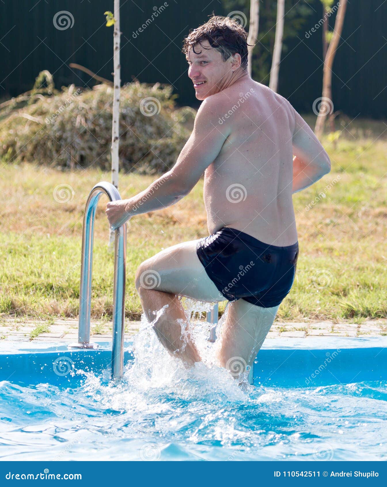 Man in the Pool on the Stairs Stock Image - Image of stairs, leisure ...