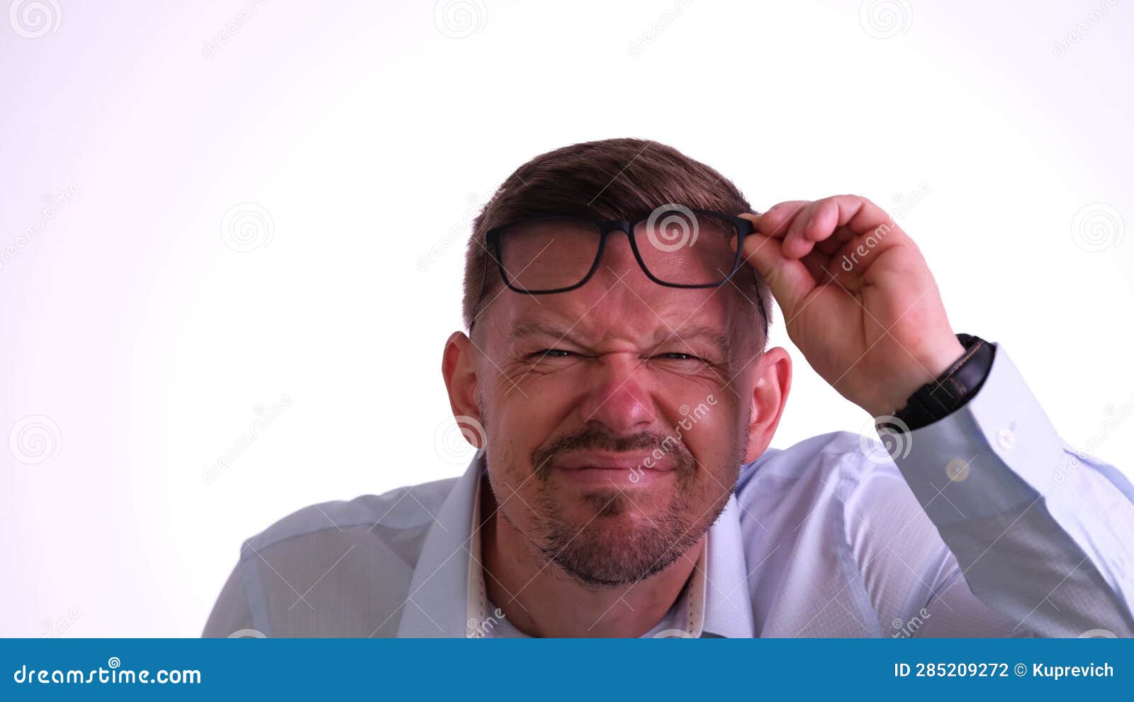 Man with Poor Eyesight and Glasses on White Background Stock Footage ...