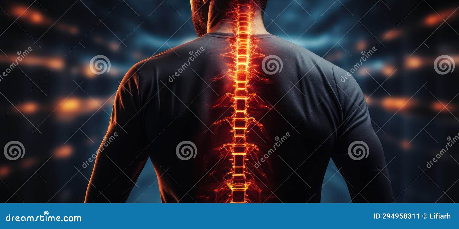 Man with Poor Posture and Back Pain in a Dark Setting. Generative AI ...