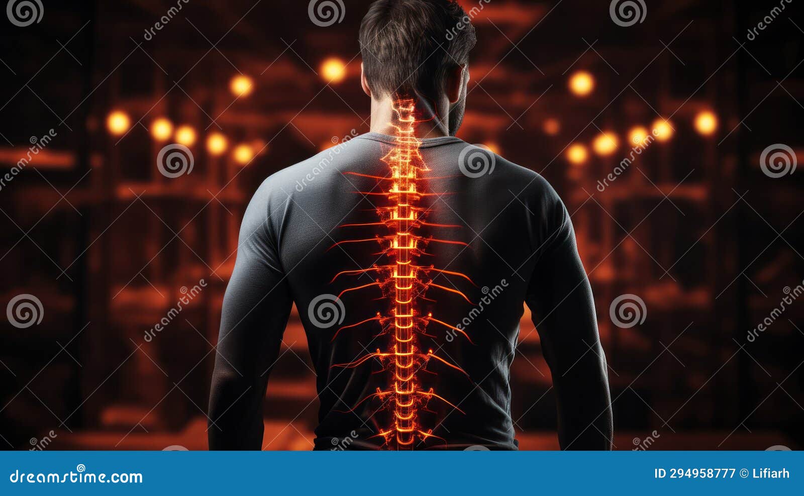 Man with Poor Posture and Back Pain in a Dark Setting. Generative AI ...