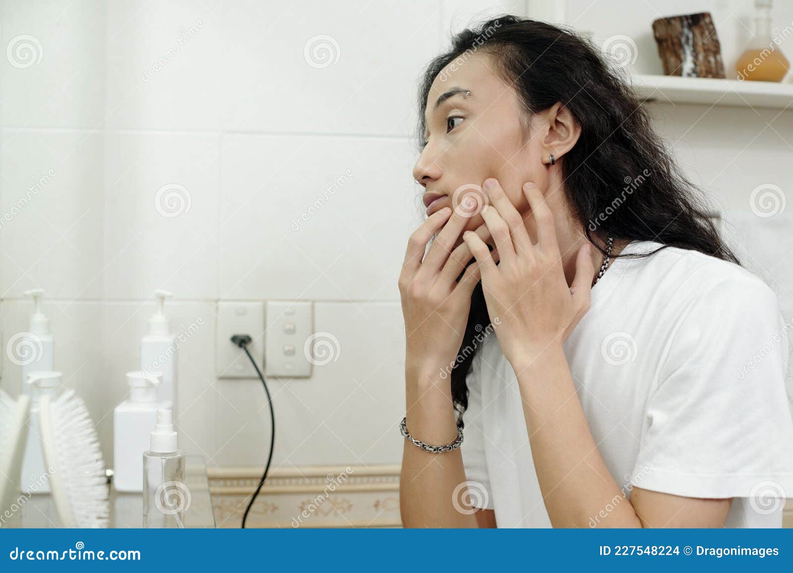 Man Popping Pimples on Cheeks Stock Photo - Image of portrait, face ...