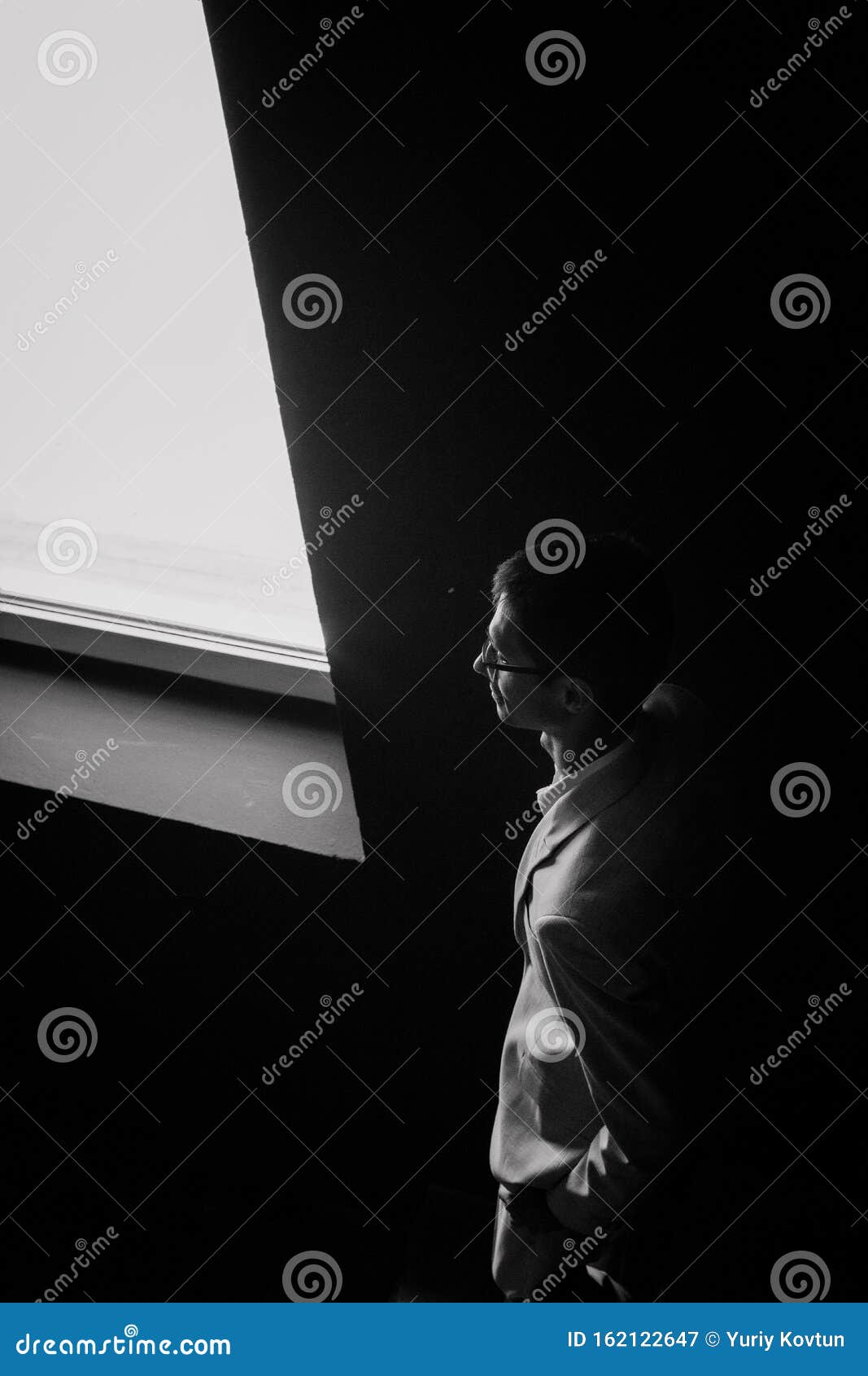 Man Portrait Inside Stands Window Profile Room Stock Image - Image of ...