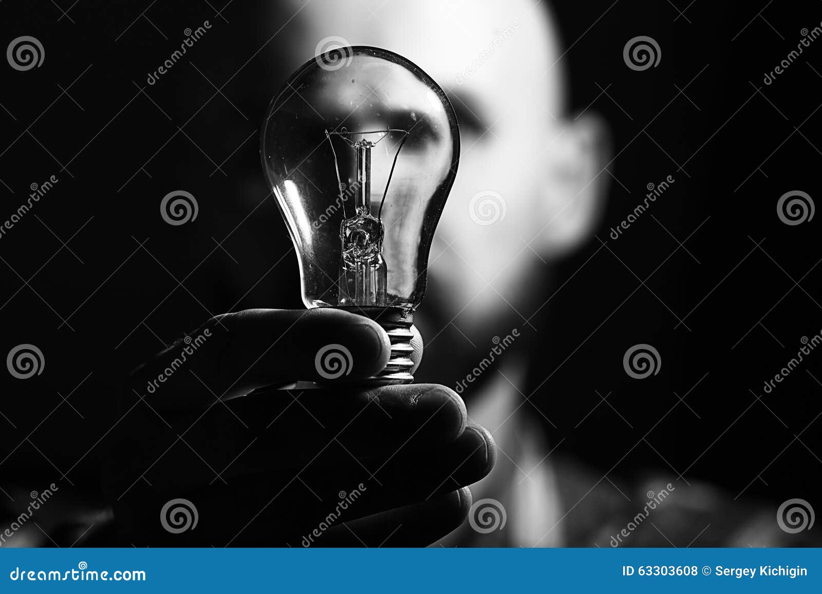 Man Portrait with Light Bulb Stock Photo - Image of happy, levitation ...