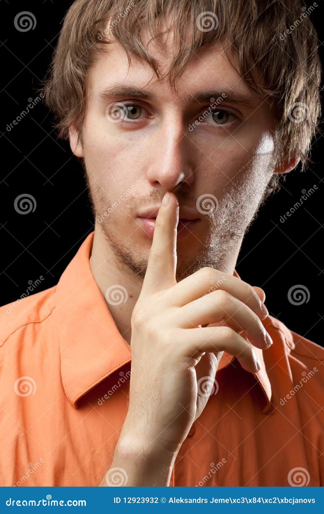 Man Portrait Saying Silence Stock Photo - Image of studio, lips: 12923932