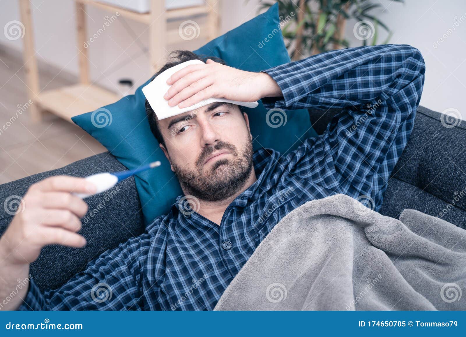 Man Portrait Suffering Cold and Flu at Home Stock Image - Image of ...