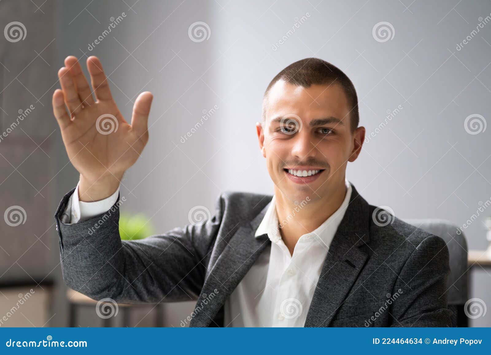 Man Portrait Waving Hello stock photo. Image of hispanic - 224464634