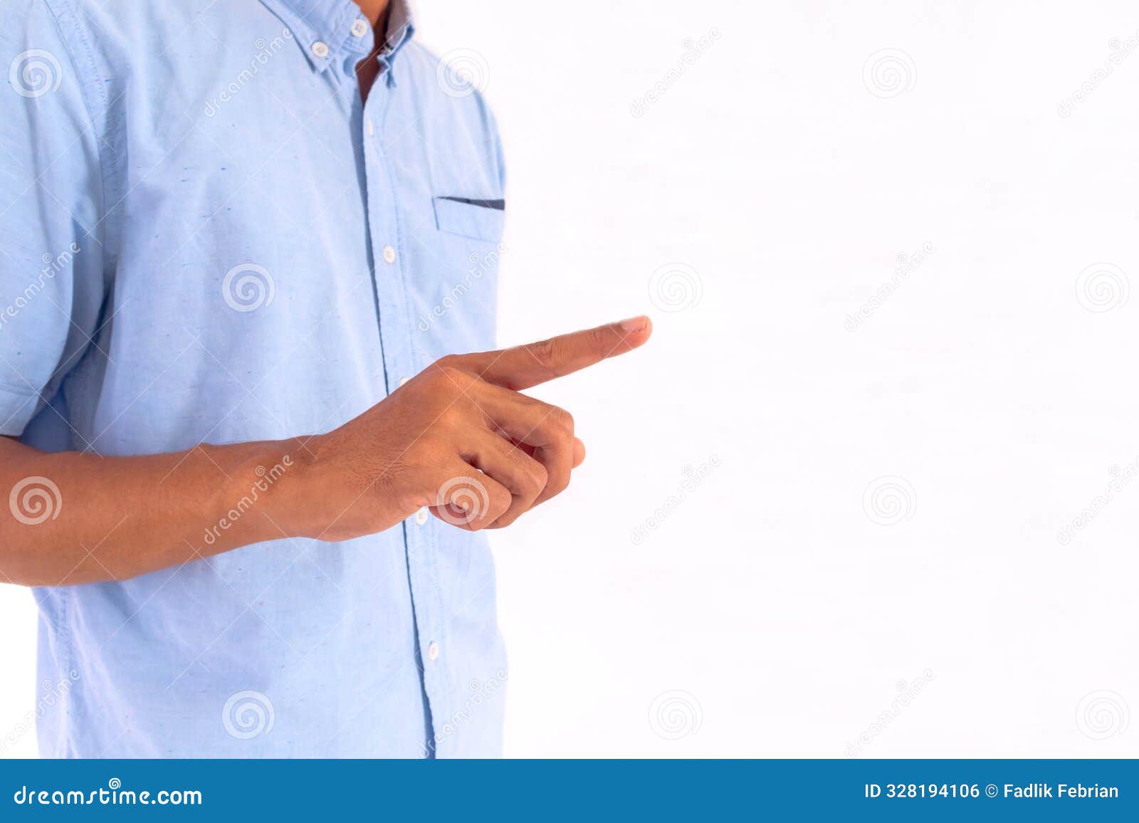 Man with a Pose or Gesture Pointing at Something on a White Background ...