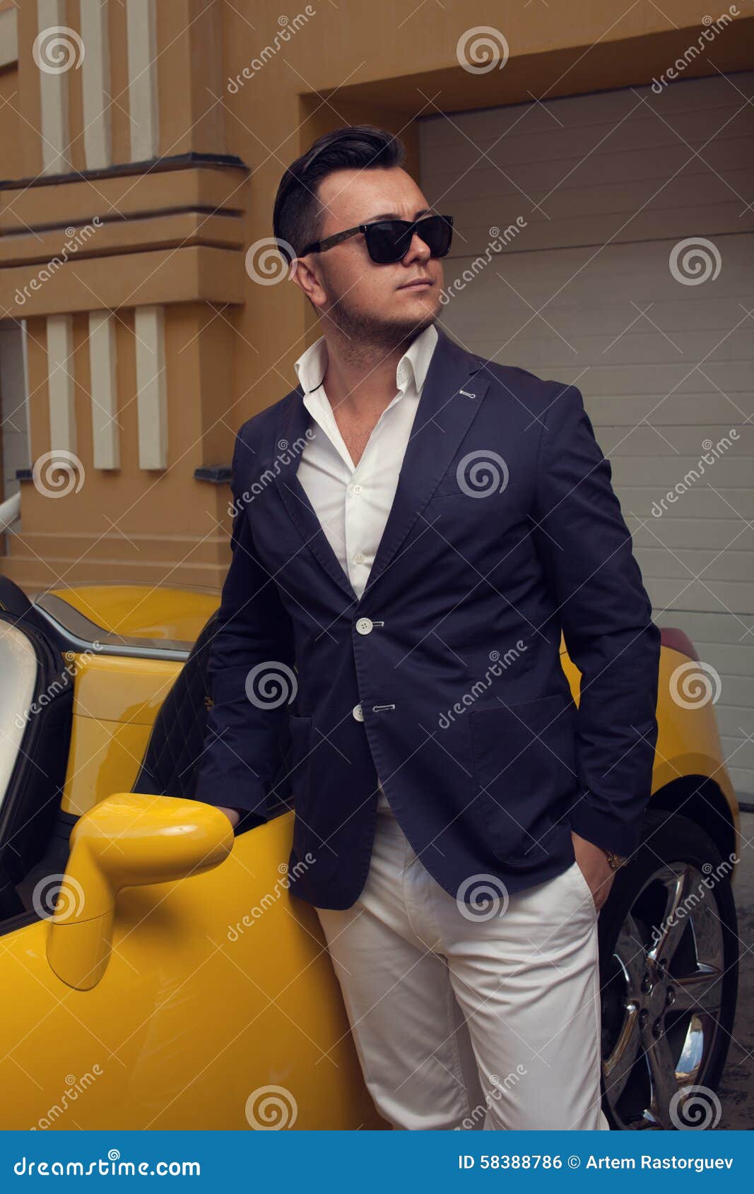 Man Posing with Convertible Sportcar Stock Photo - Image of auto, city ...