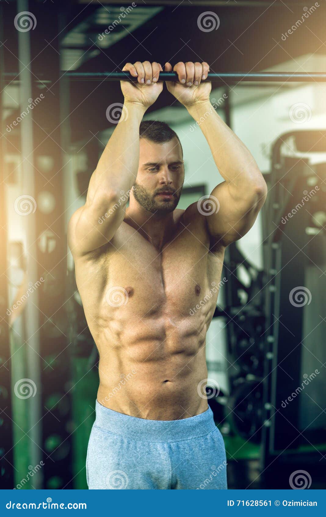 Man Posing in Gym Showing Abs Stock Image - Image of handsome, fitness ...
