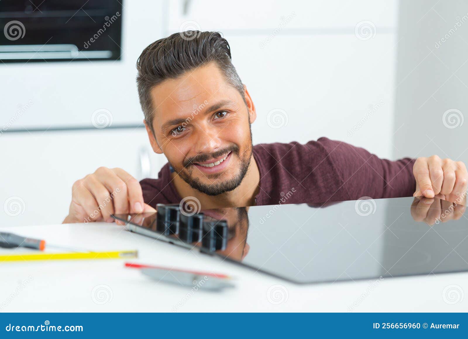 Man Posing Next To Modern Hob Stock Photo - Image of heater, control ...