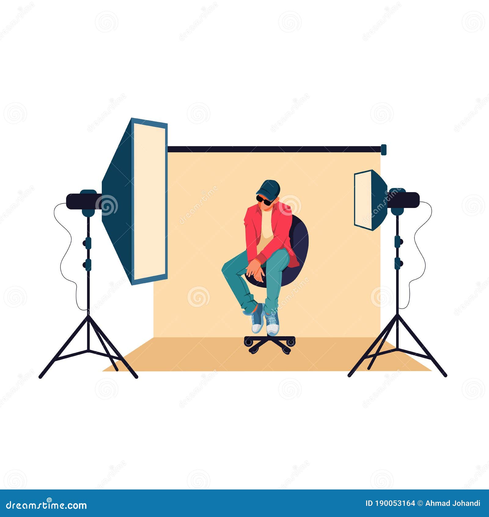 Man Posing in a Photo Studio, Flat Design Concept. Vector Illustration ...