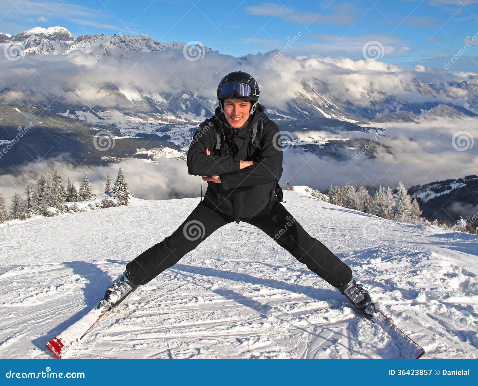 Man posing on ski slope stock image. Image of austrian - 36423857
