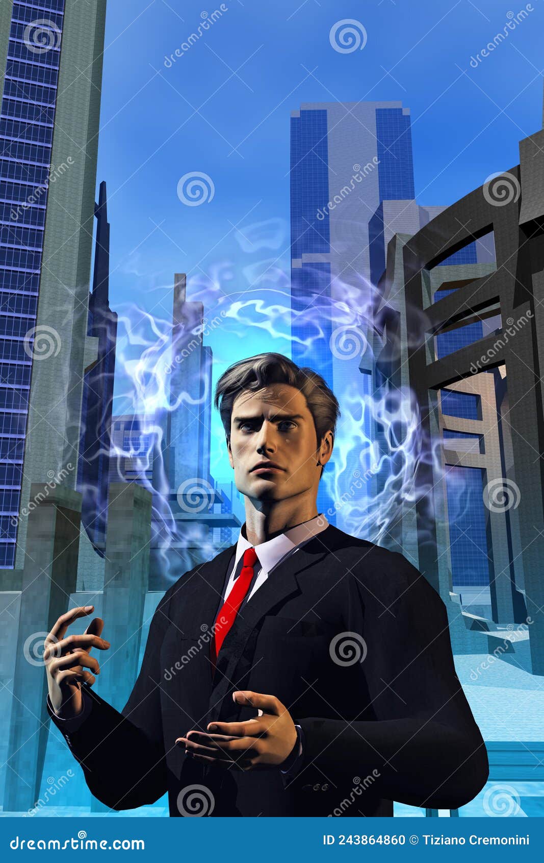 Man Possessed by an Alien Entity in Front of a Building in a City of ...