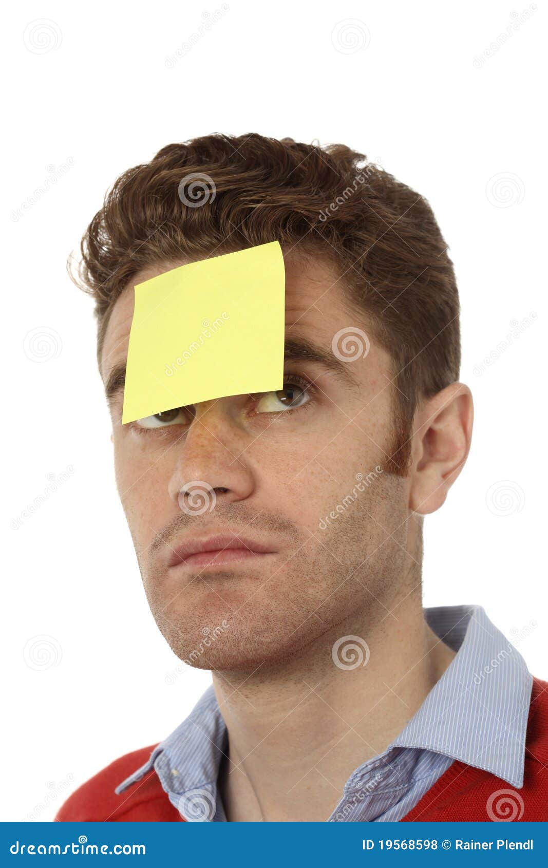 Man with Post it on His Forehead Stock Photo - Image of face, adult ...