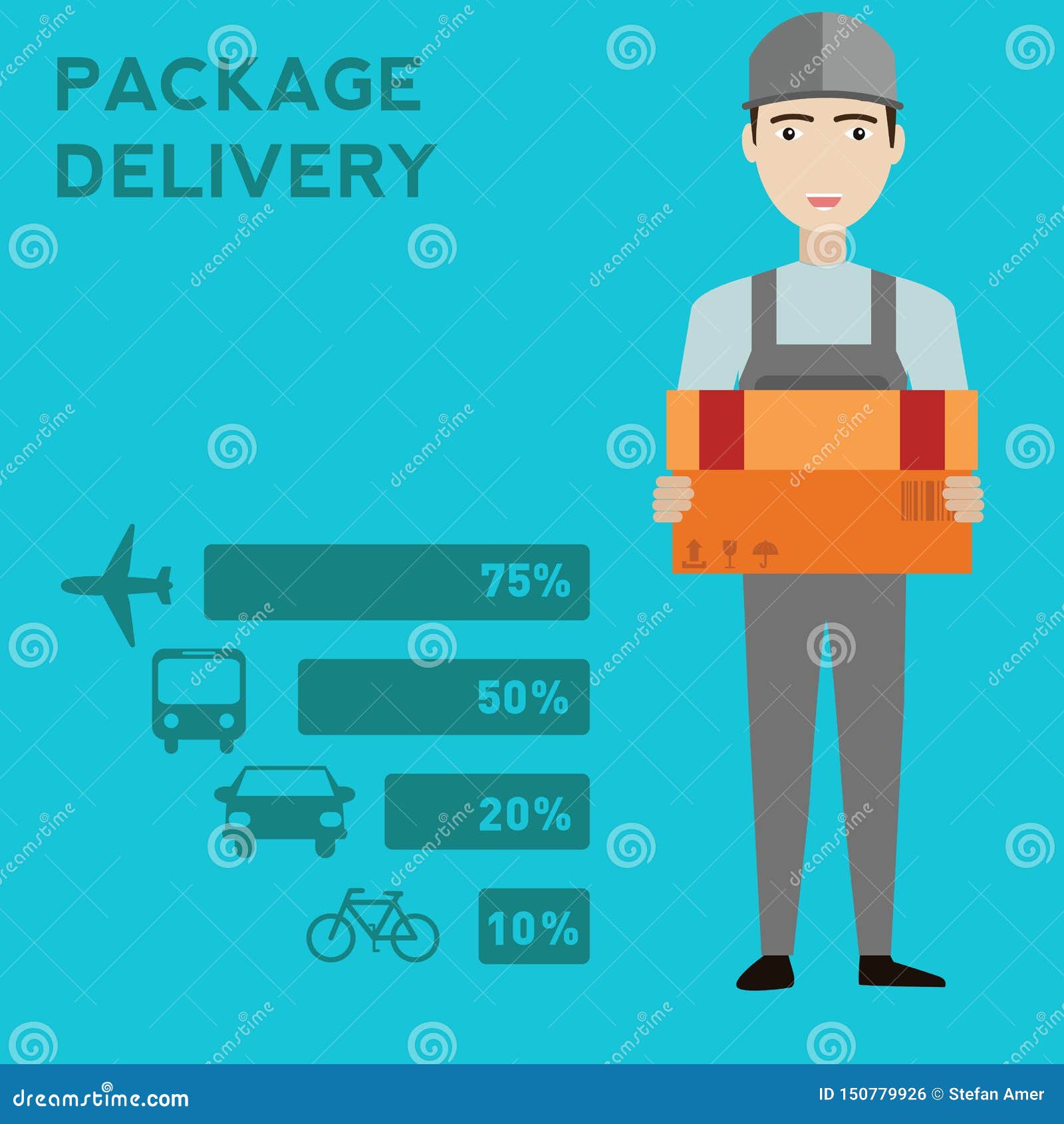Man Postal Delivery Courier Man with Infographics Stock Illustration ...