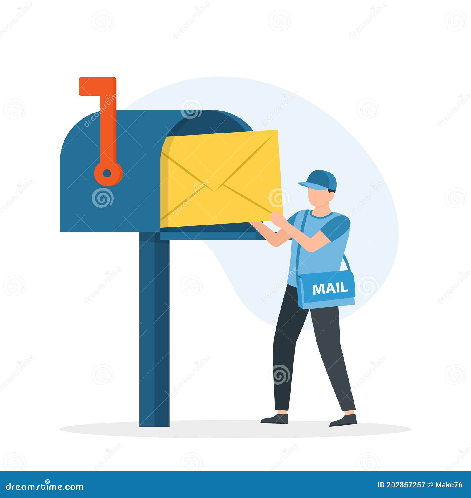 Man Postman with Bag on Shoulder Put Letter in Mail Box Stock Vector ...