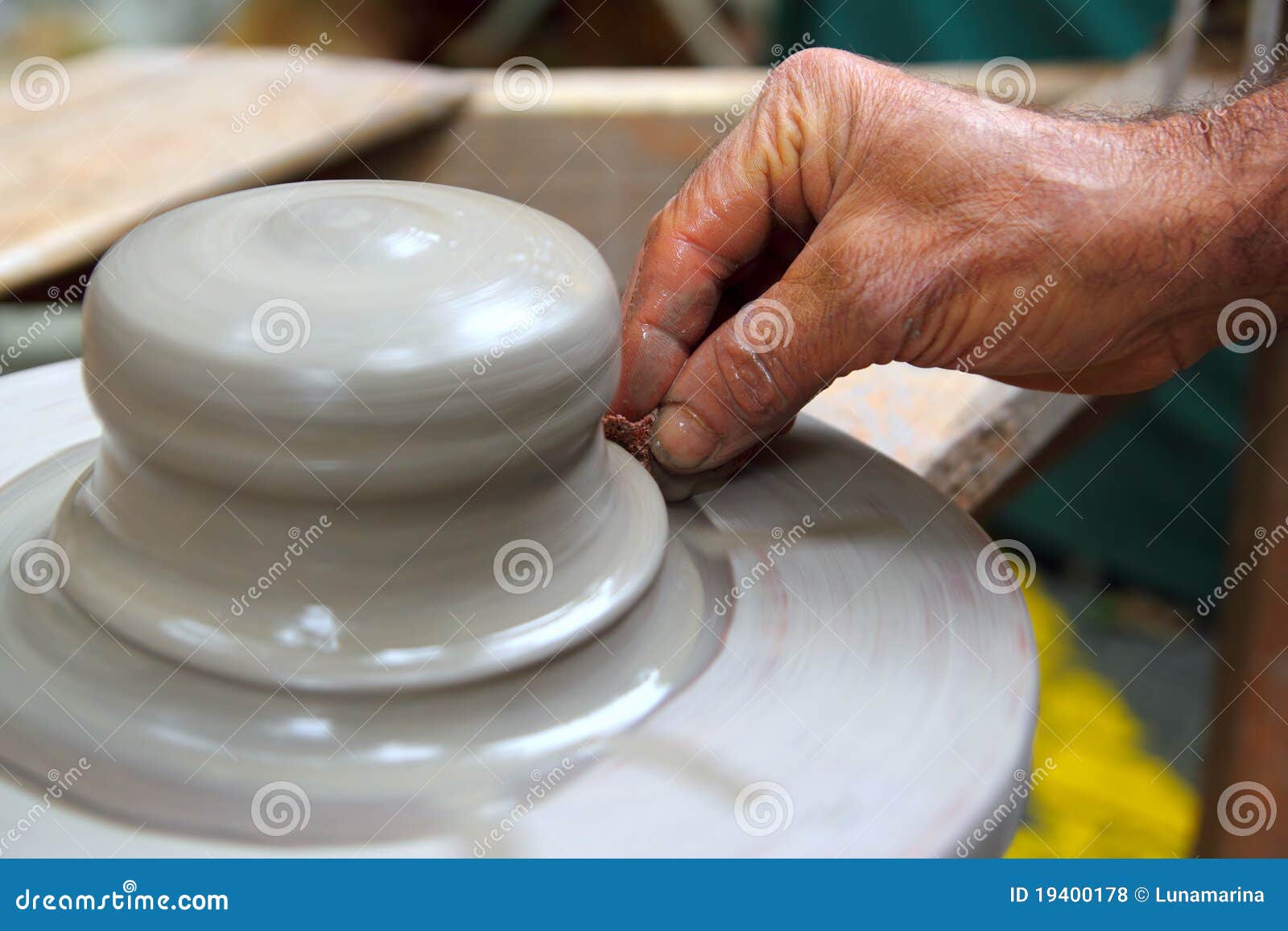 Man Potter Hands Working on Pottery Clay Wheel Stock Photo - Image of ...