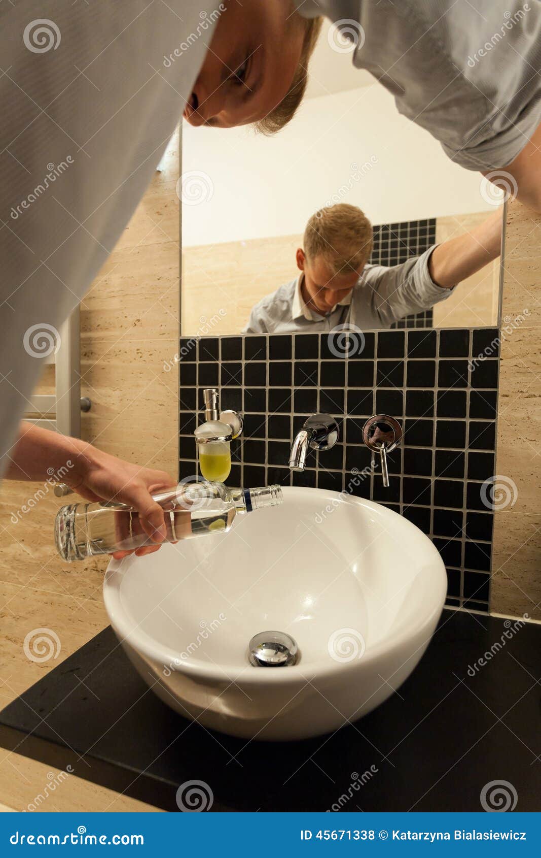 Man Poured a Bottle of Vodka Down the Sink Stock Photo - Image of ...