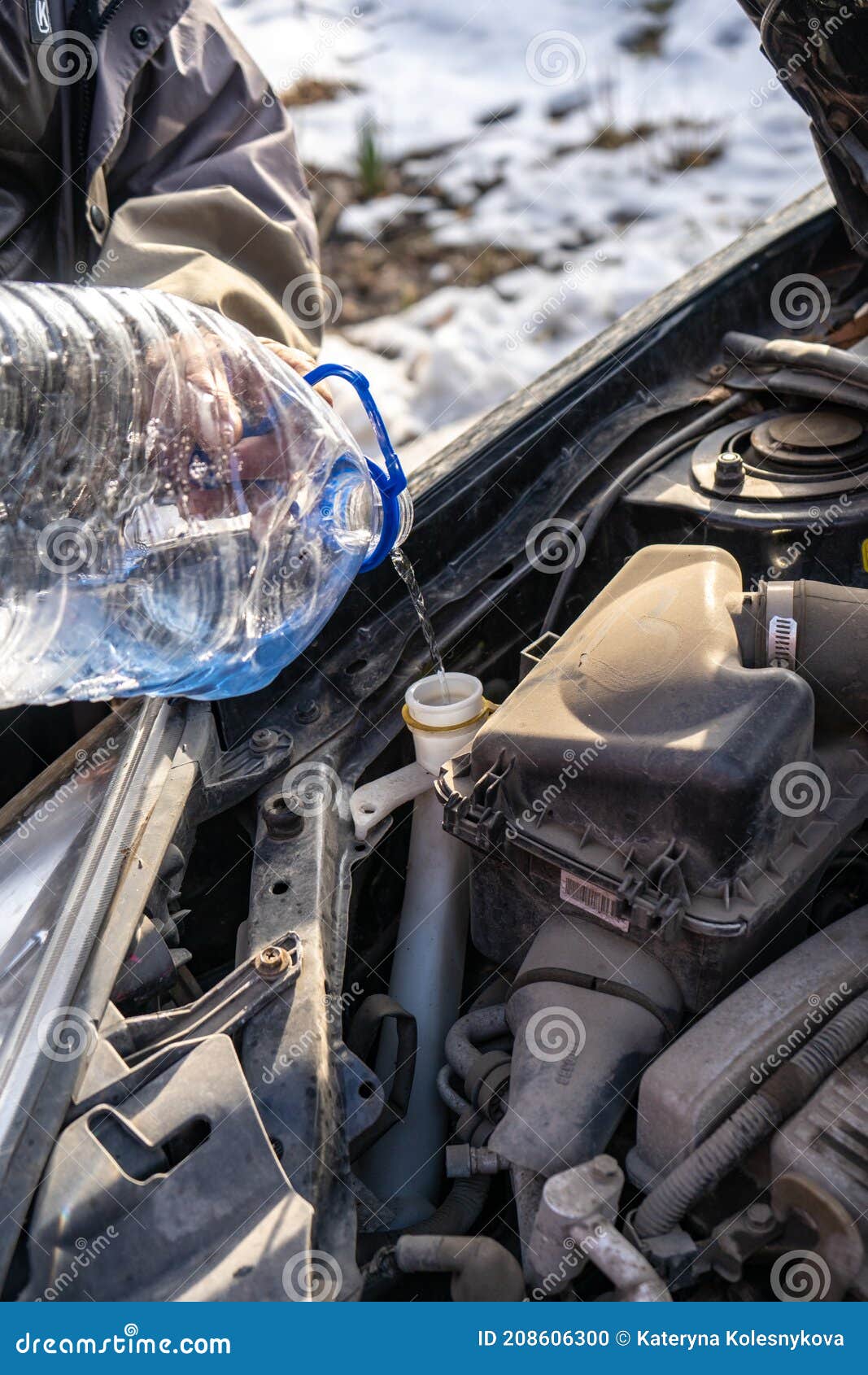 Pouring Antifreeze Coolant Liquid Into Car Engine Radiator Stock ...