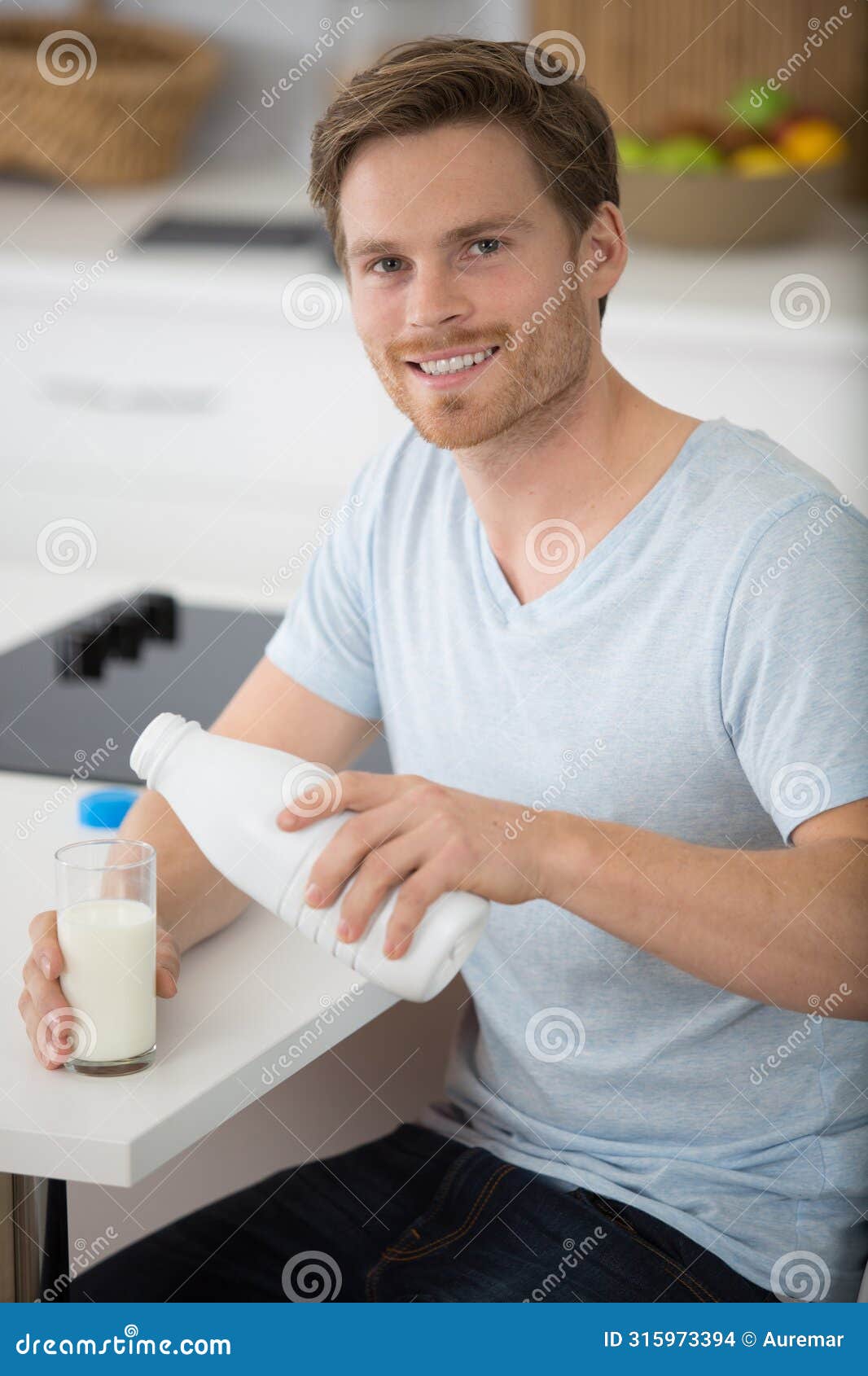 Man Pouring Glass Cold Milk Stock Photo - Image of glass, protein ...