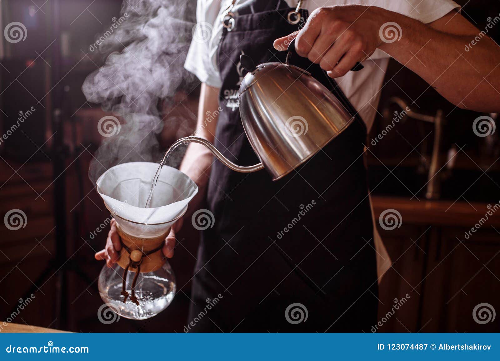 Man Pouring Hot Water To Make Coffee Stock Image - Image of chemex ...