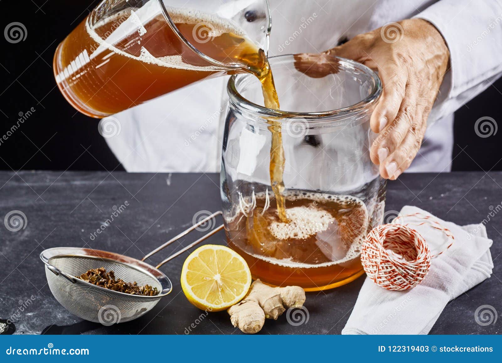 Kombucha SCOBY Disk Symbiotic Culture Of Bacteria And Yeast In The Hand ...