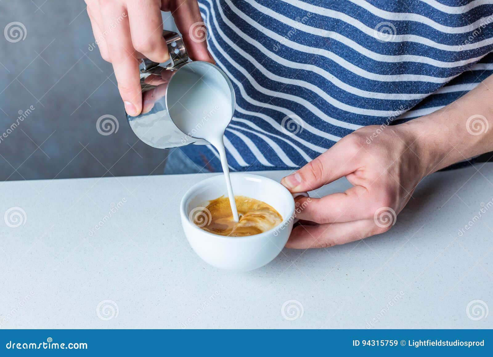 Man Pouring Milk into Coffee Stock Image - Image of culinary, lifestyle ...