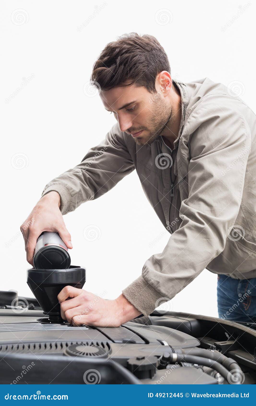 Man Pouring Oil into Engine Stock Image - Image of caucasian, young ...