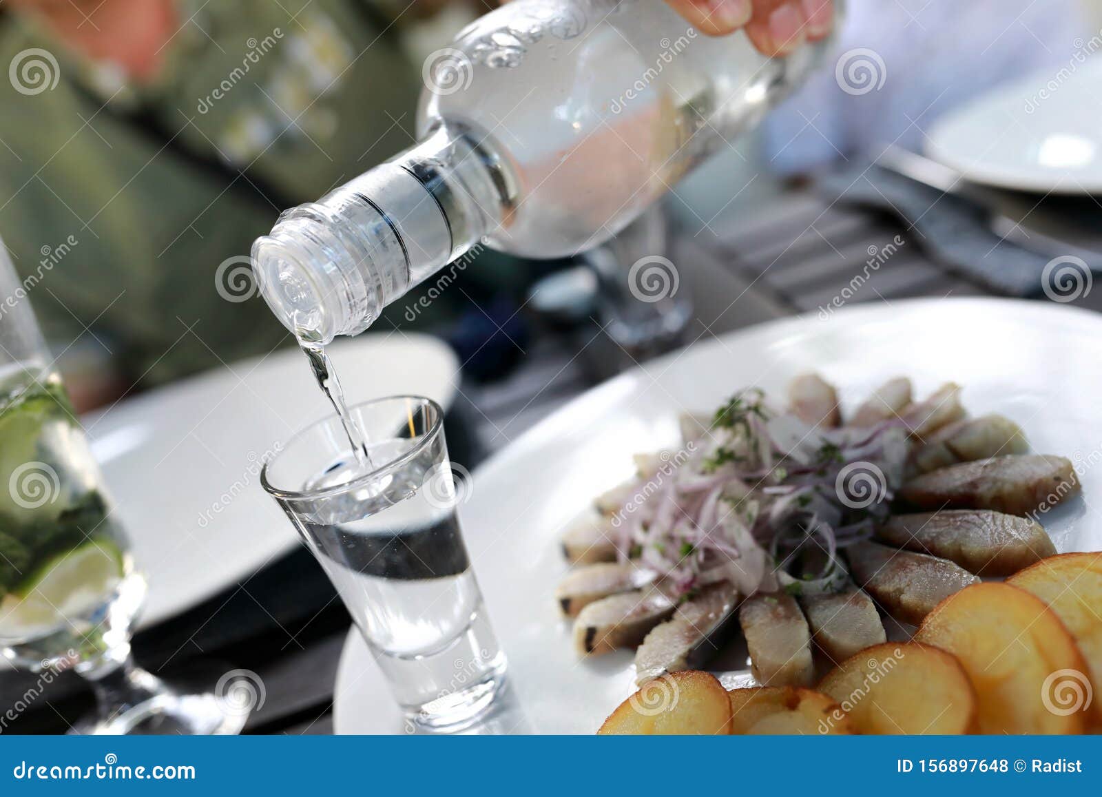 Man pouring vodka in pub stock photo. Image of marinated - 156897648