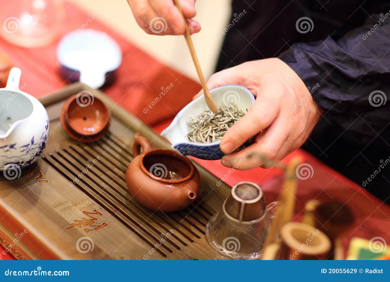 Man Pours Tealeafs by Bamboo Tea Scoop Stock Image - Image of lifestyle ...
