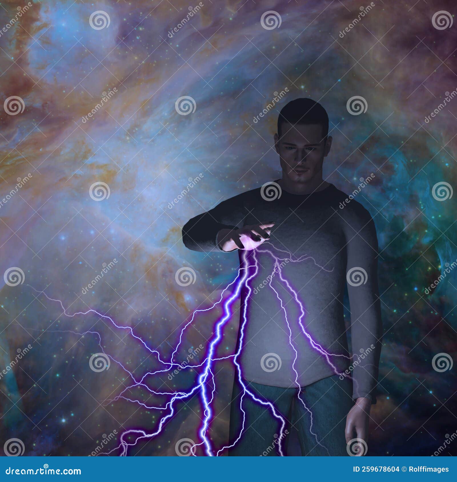 Man with Power Over Lightning Stock Illustration - Illustration of ...