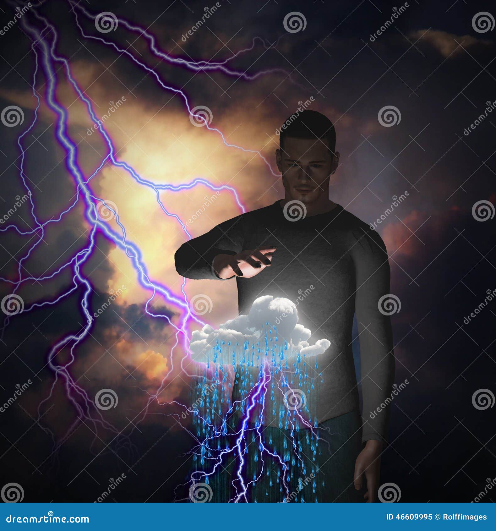 Man with Power Over Raincloud Stock Illustration - Illustration of ...