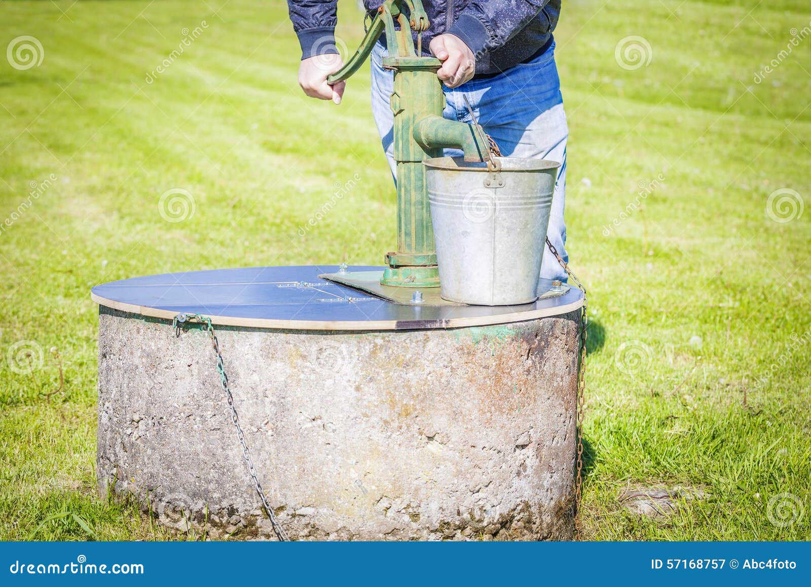 Man powered water pump stock image. Image of draw, grass - 57168757