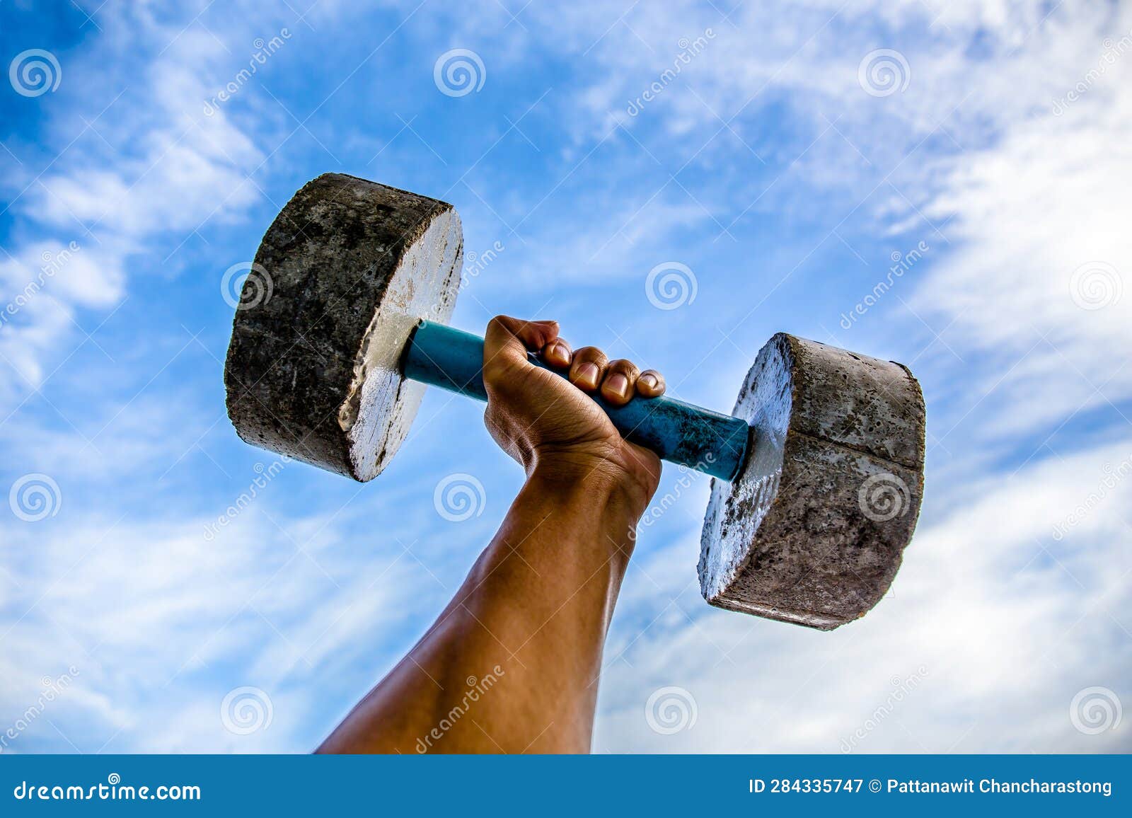 Man Practicing with a Old Dumbbell. Exercise for Good Health Stock ...