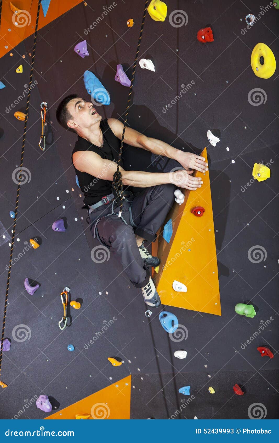 Man Practicing Top Rope Climbing in Climbing Gym Stock Image - Image of ...