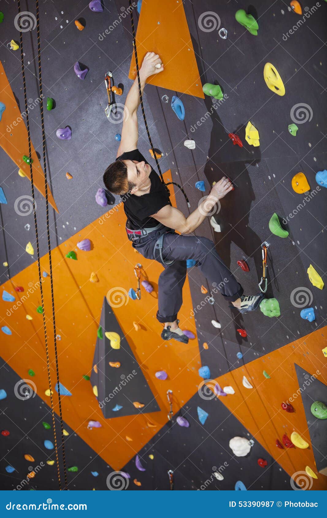 Man Practicing Top Rope Climbing in Climbing Gym Stock Image - Image of ...