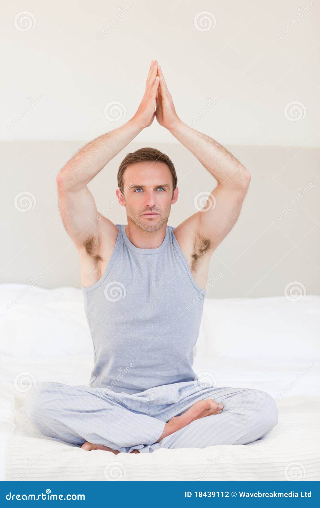 Man Practicing Yoga on His Bed Stock Photo - Image of portrait, male ...