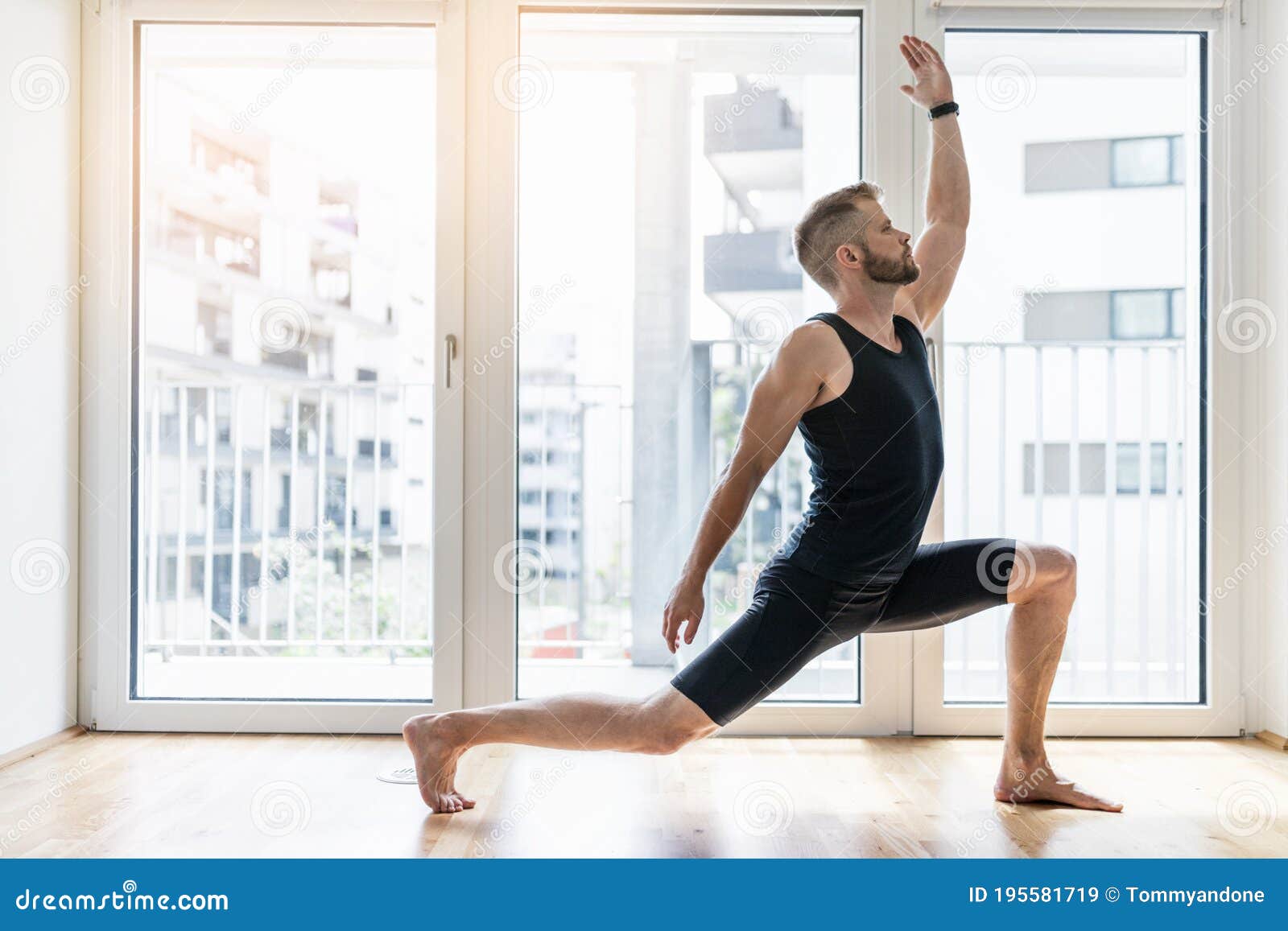 Man Practicing Yoga at His Home Stock Image - Image of morning ...