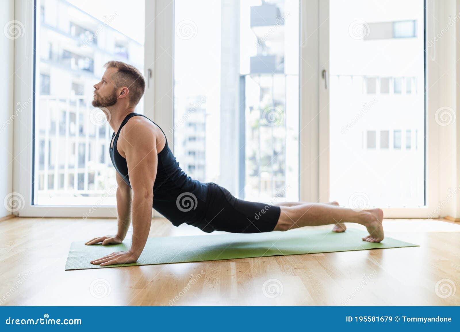 Man Practicing Yoga at His Home Stock Image - Image of balance, calm ...