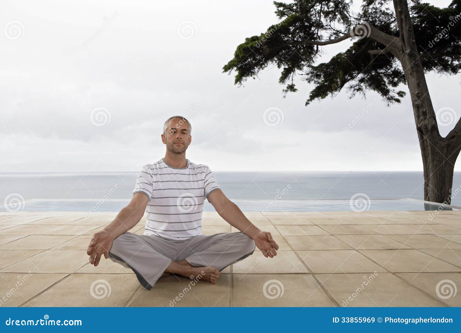 Man Practicing Yoga by Infinity Pool Stock Image - Image of full ...