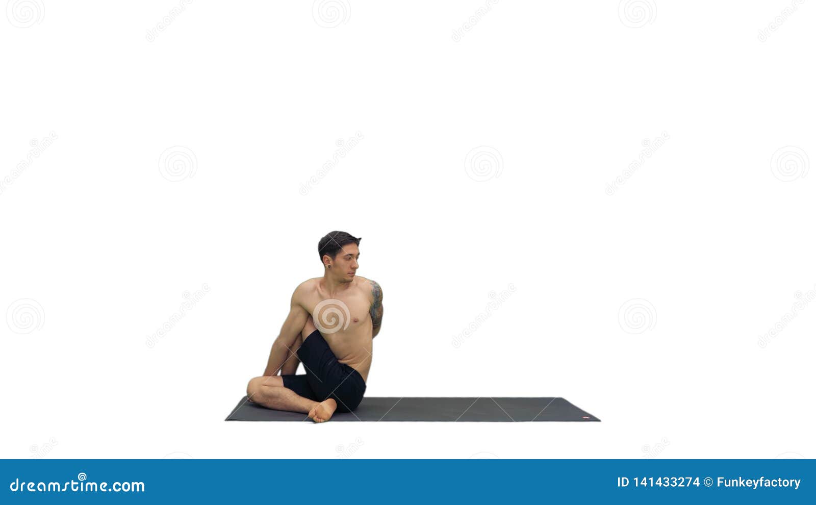 Man Practicing Yoga, Stretching Torso on White Background. Stock Photo ...