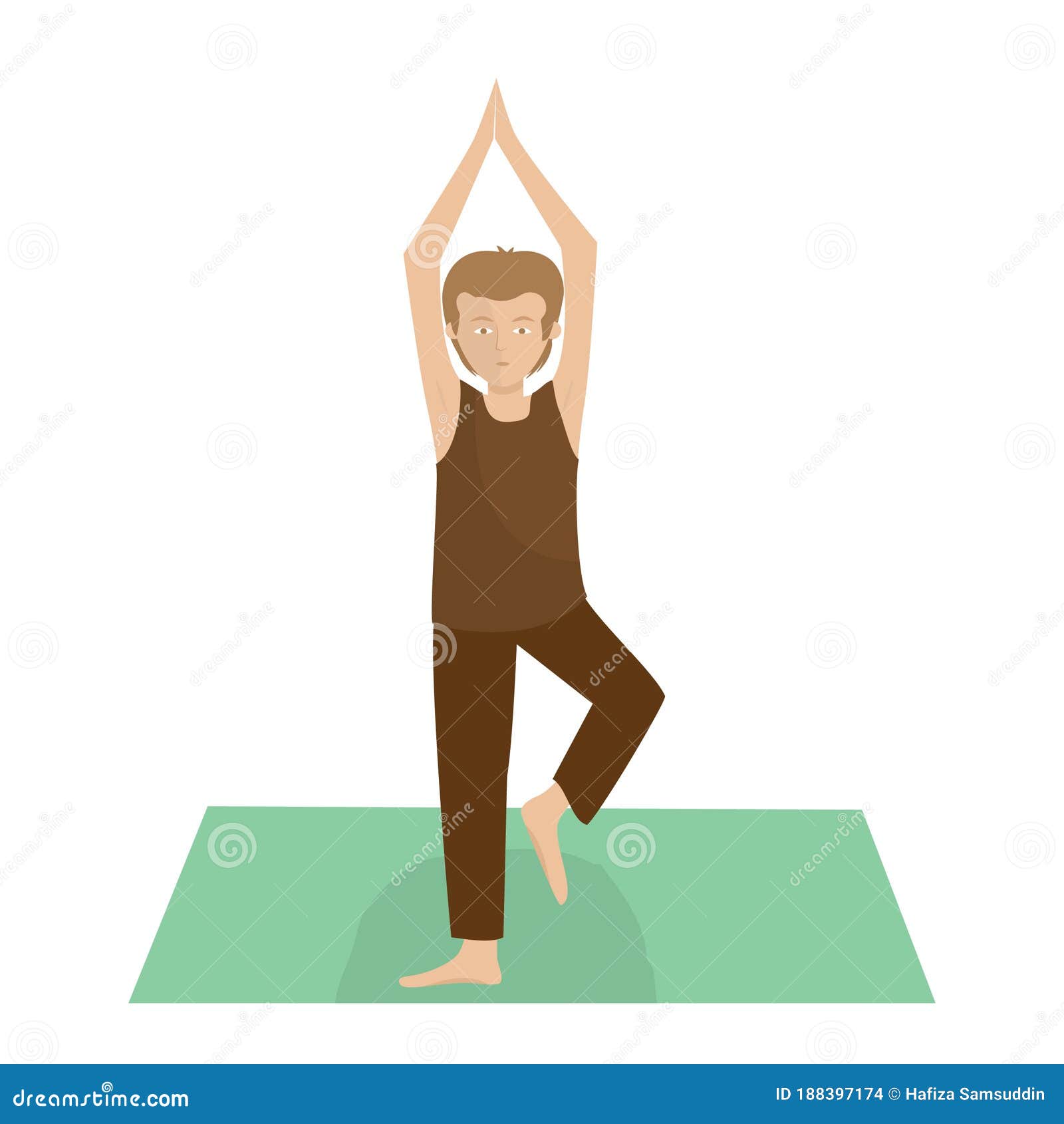 Man Practising Yoga in Tree Pose. Vector Illustration Decorative Design ...