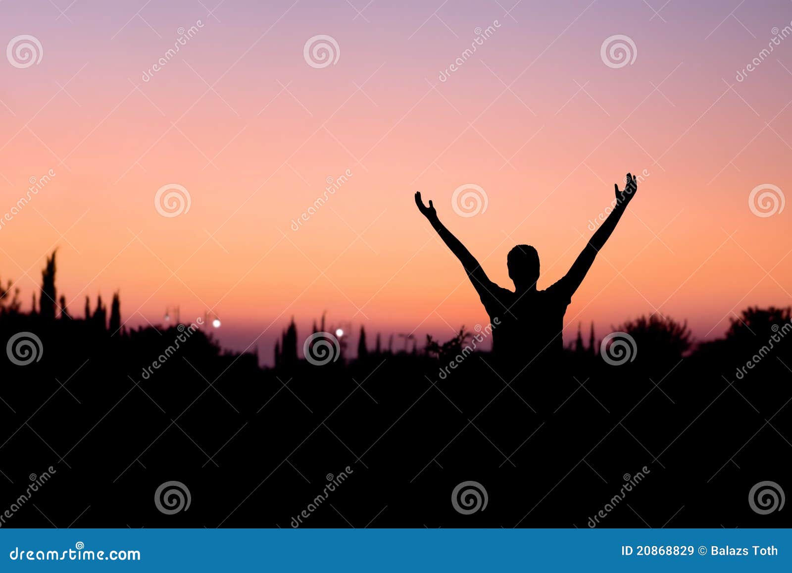 Man Praising in Nature stock image. Image of breath, dawn - 20868829
