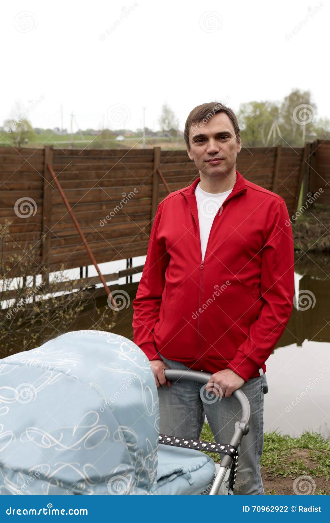 Man with pram stock photo. Image of relaxation, male - 70962922