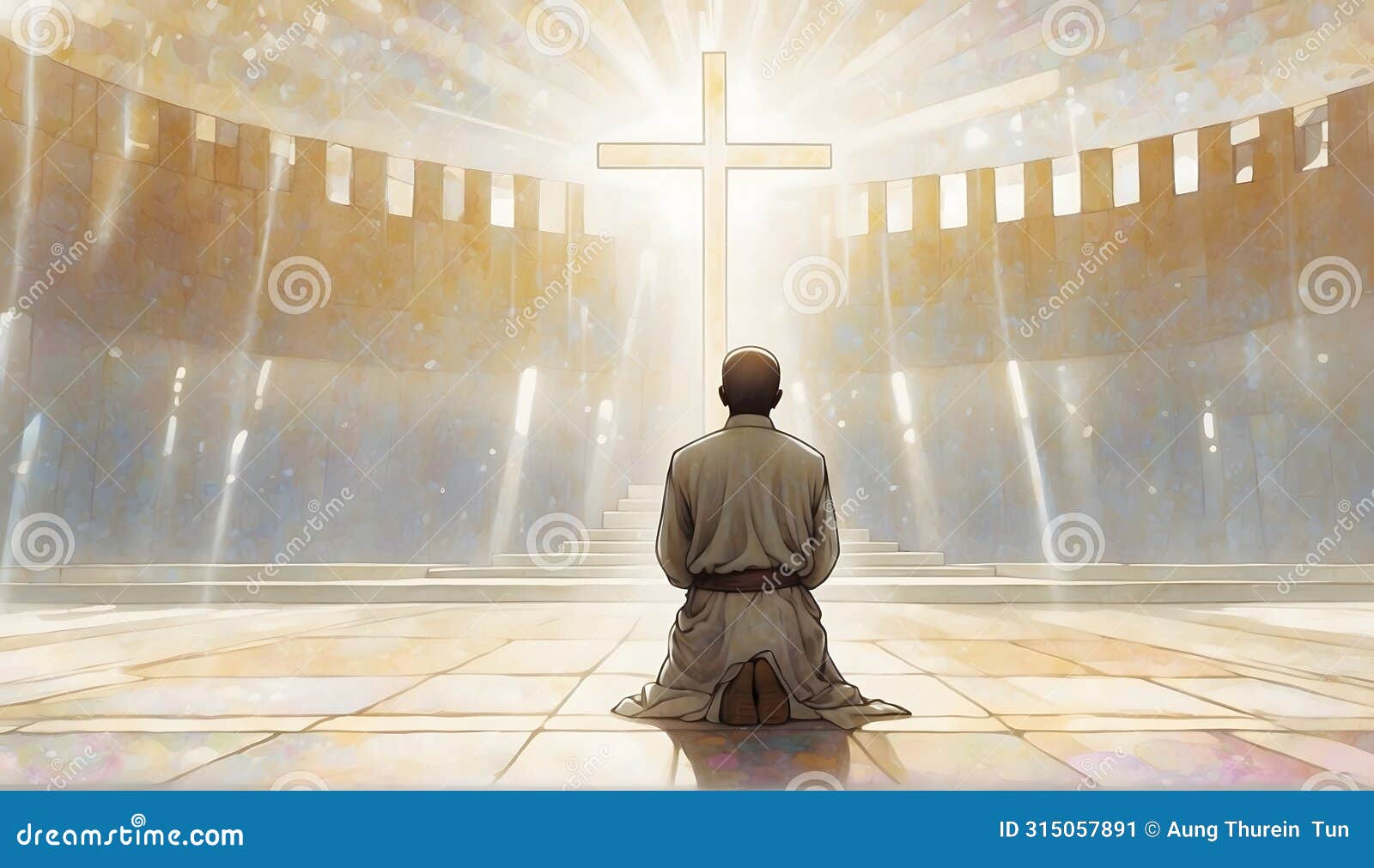 A Man Praying in Front of the Cross Stock Image - Image of cross ...