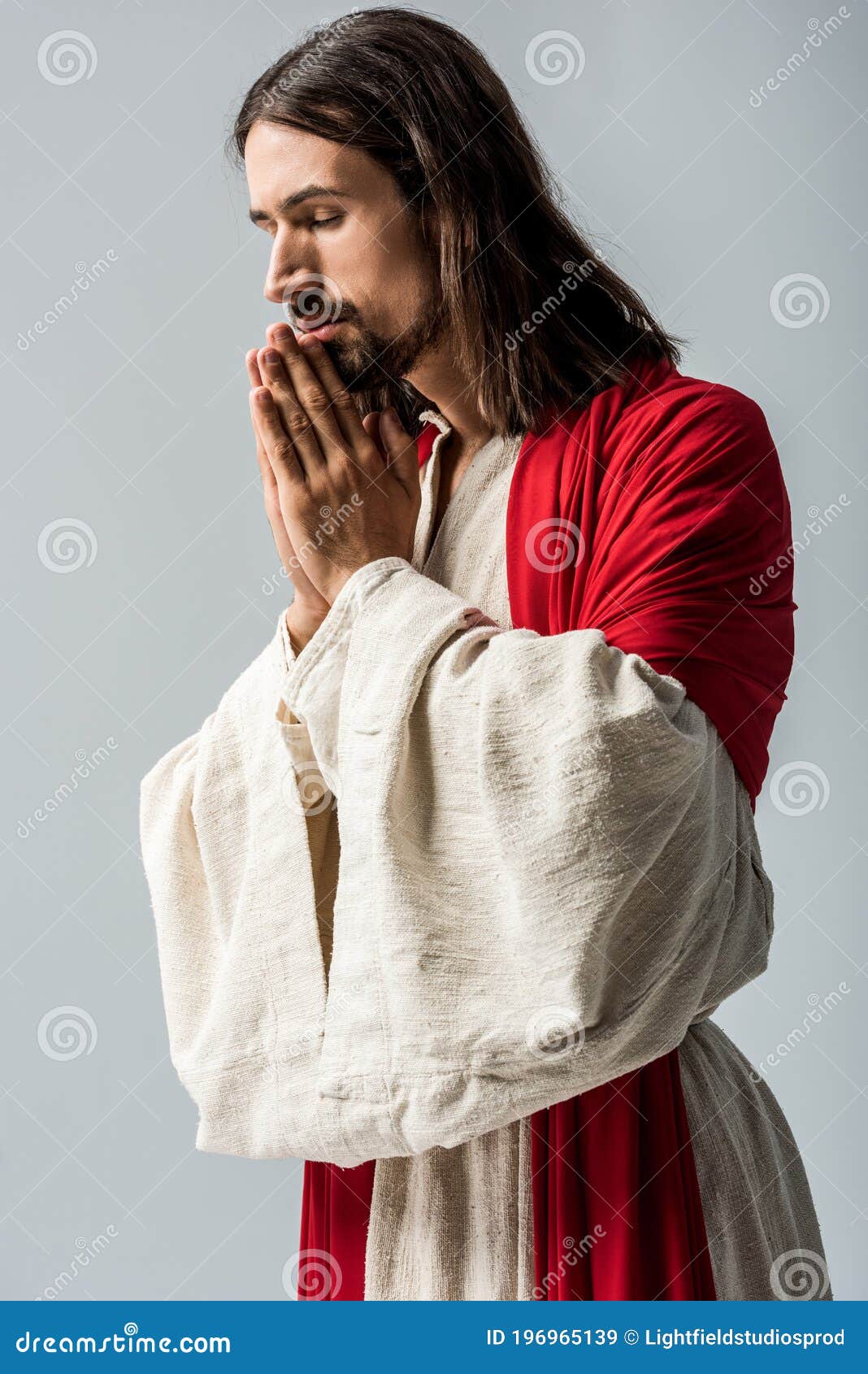 Man with Praying Hands Isolated on Grey Stock Image - Image of european ...