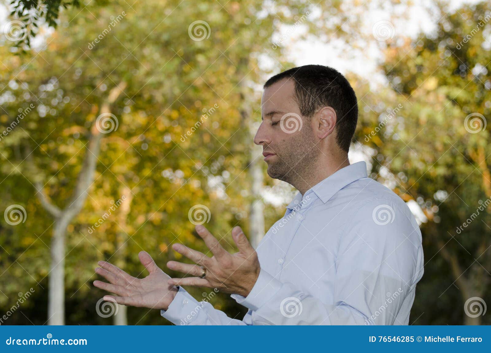 Man Praying with Hands Open. Stock Image - Image of focus, male: 76546285
