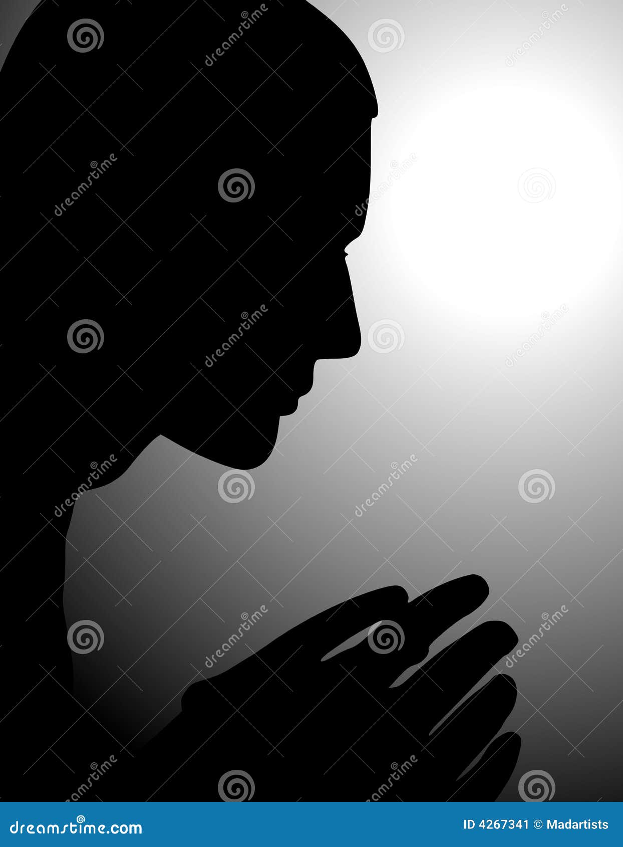 Man Praying in Solitude and Shadows Stock Illustration - Illustration ...