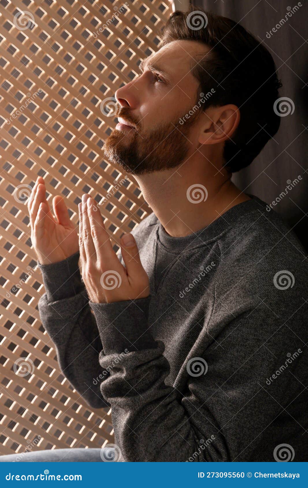 Man Praying To God during Confession in Booth Stock Photo - Image of ...