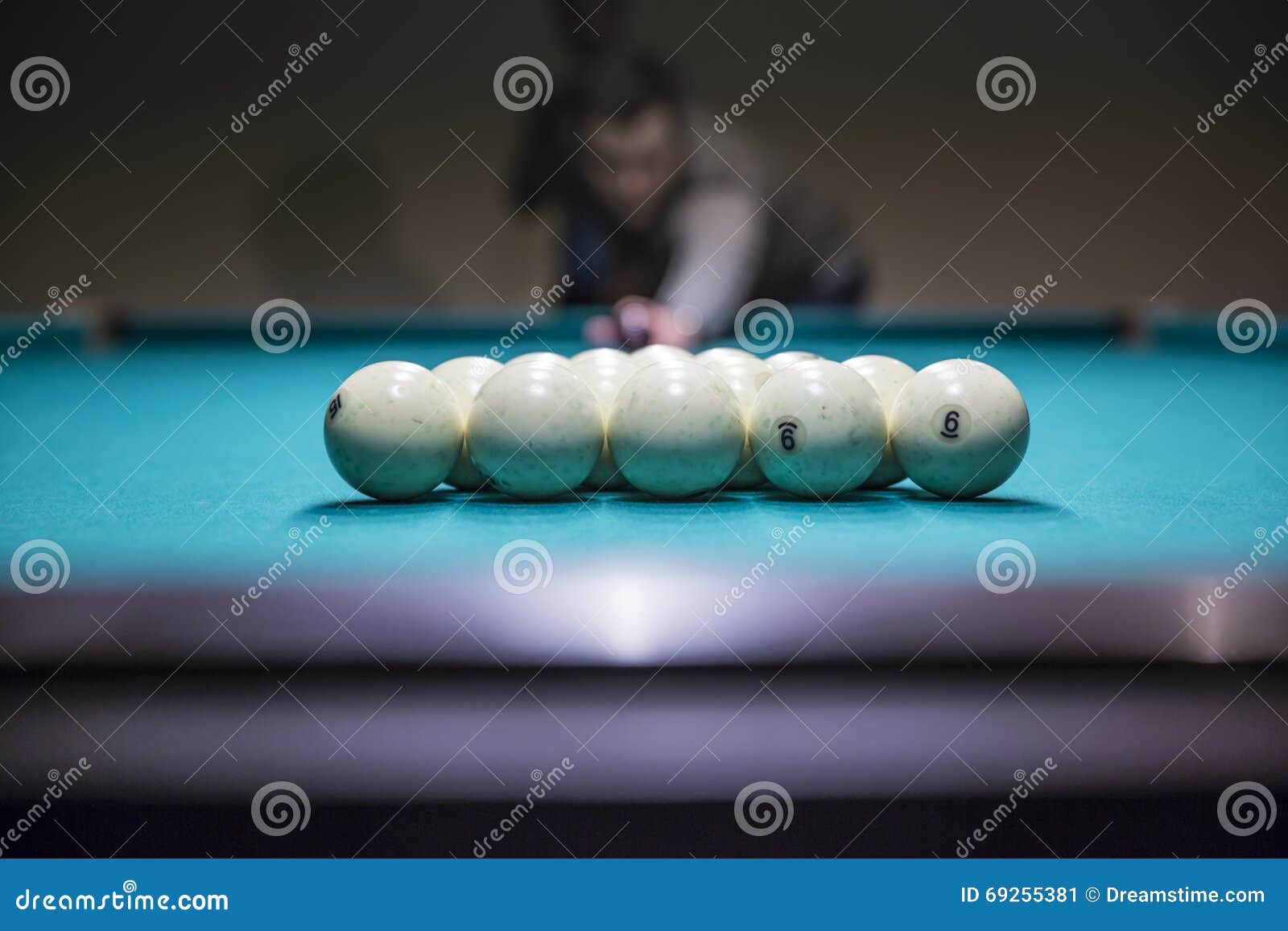 Man in Prepare for Start Game of Billiard Balls with Triangle Stock ...